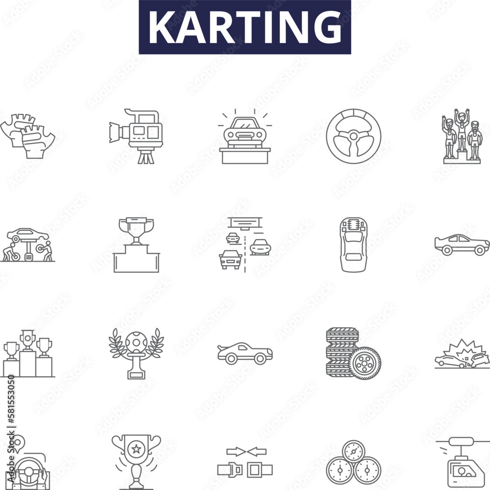 Karting line vector icons and signs. Racing, Kart, Track, Fast, Fun ...