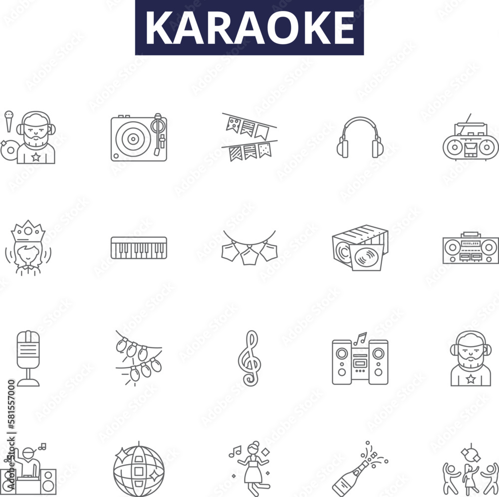 Karaoke line vector icons and signs. Music, Microphone, Lyric, Singers ...