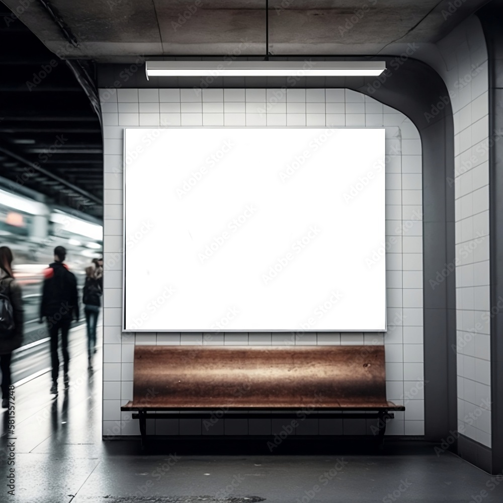 white advertising billboard on subway, customizable with empty white ...