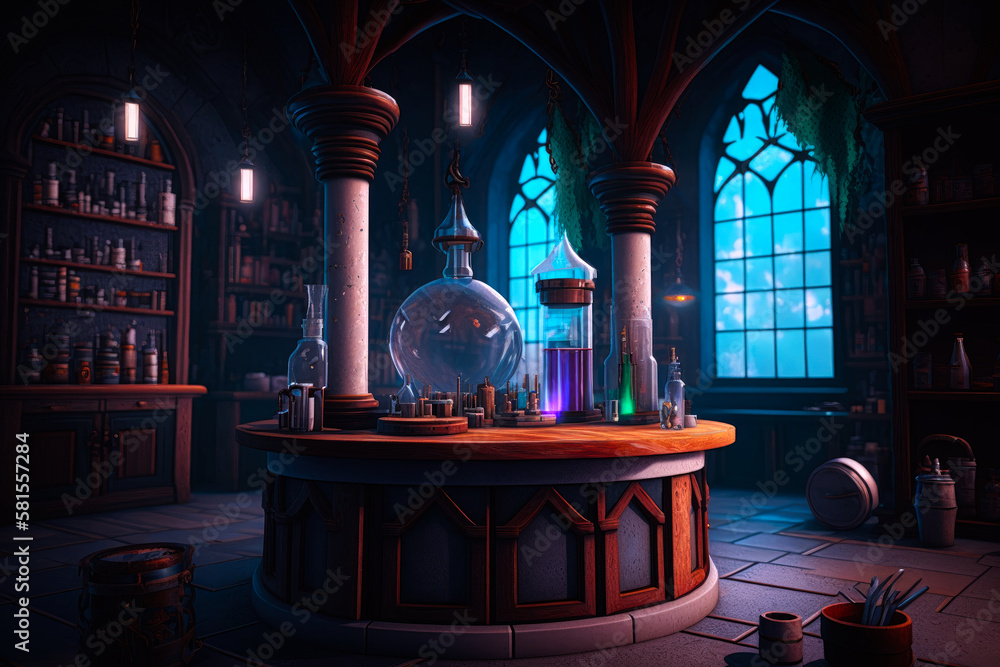 castle alchemy laboratory interior Stock Illustration | Adobe Stock