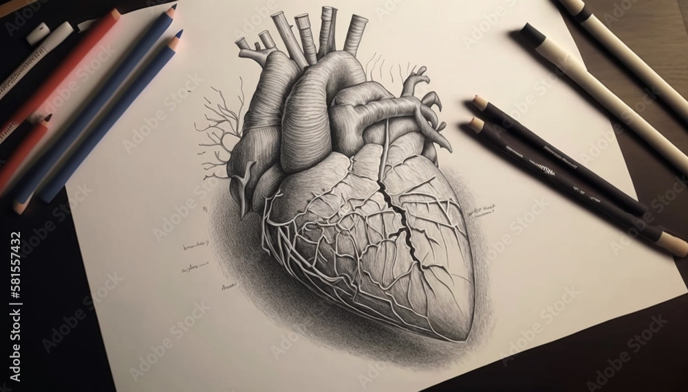 human heart, pencil drawing, generative ai Stock Illustration | Adobe Stock