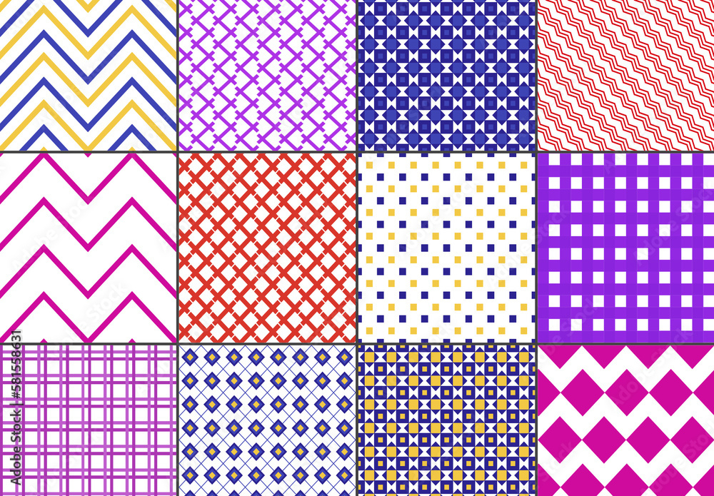 Seamless Bright Geometric Overlay Pattern Set Stock Template | Adobe Stock