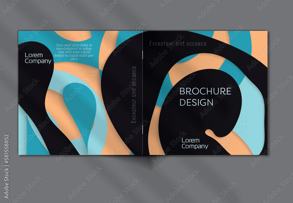 Brochure Cover Layout with Paper Cut Wavy Overlapping Shapes Stock ...