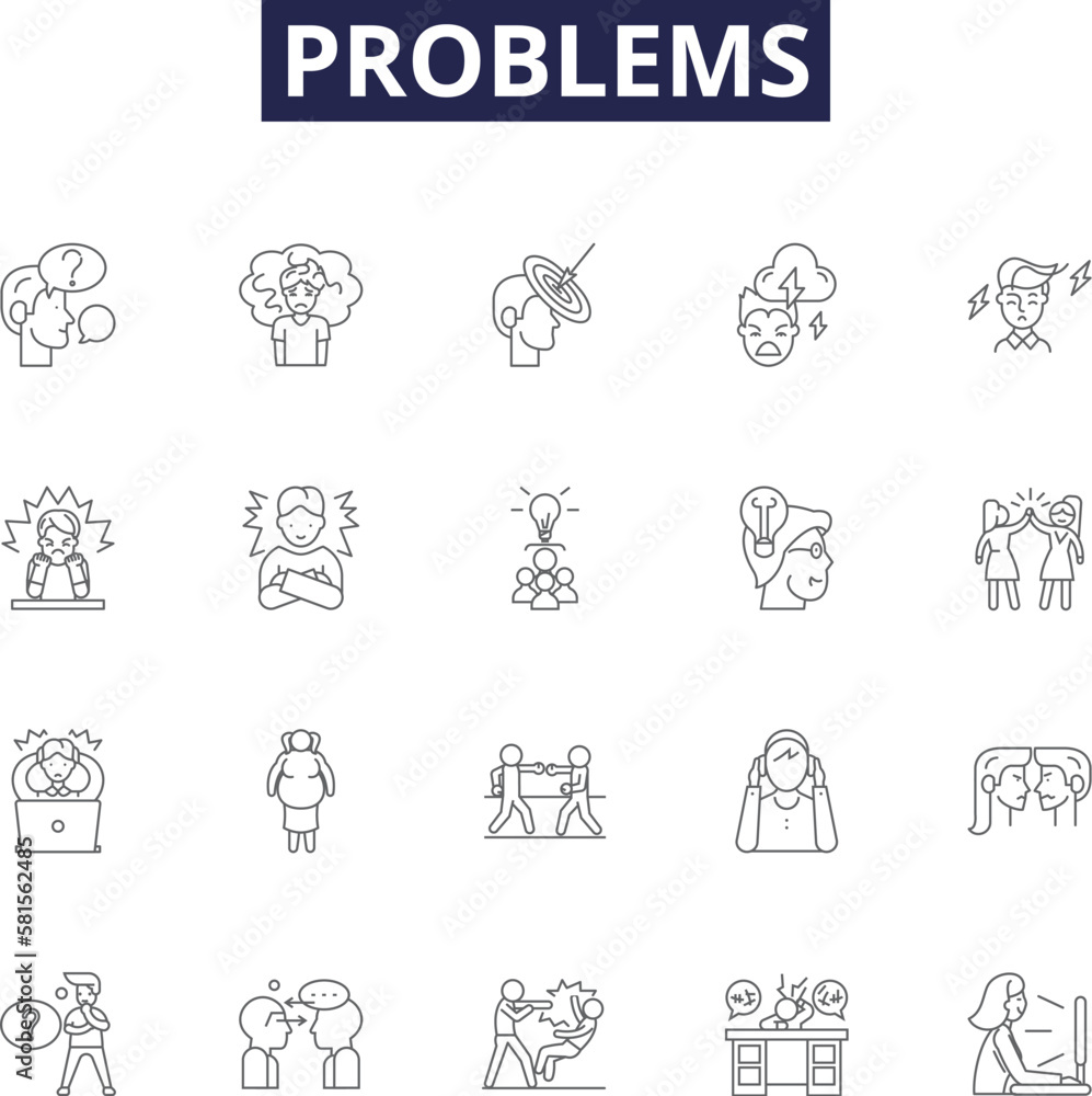 Problems line vector icons and signs. Struggles, Glitches, Difficulties ...