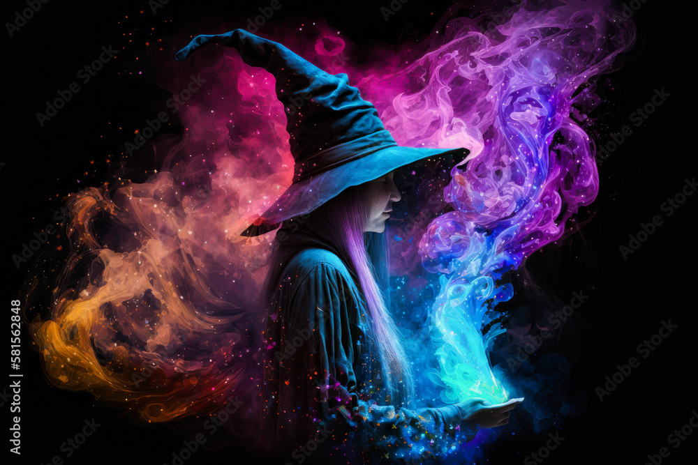 Female fire magician on black background, Generative AI. Fire witch on ...
