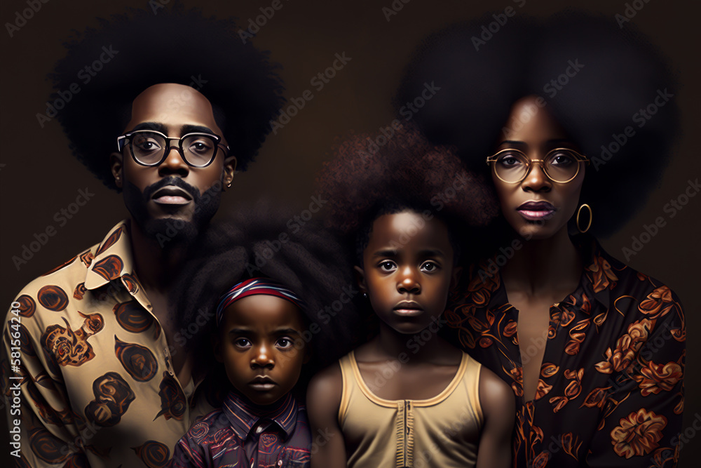 African family photo portrait. Black parents and children posing to ...
