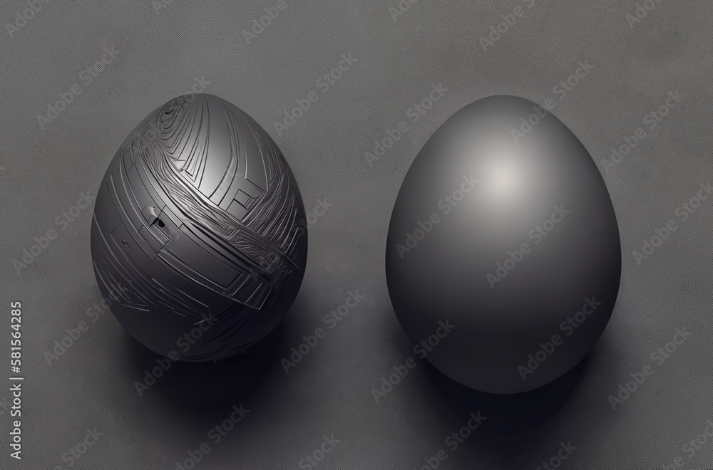 ภาพประกอบสต็อก Two black chicken eggs on a black background with soft ...
