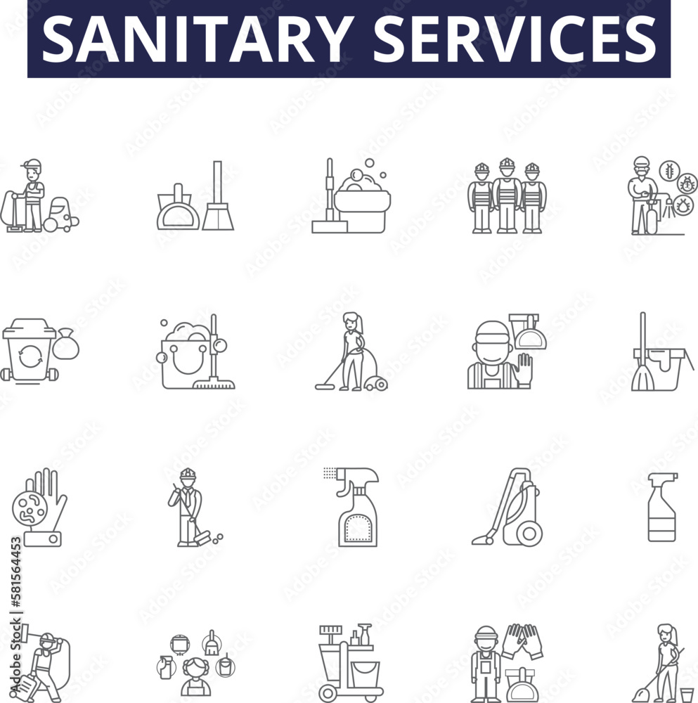Sanitary services line vector icons and signs. Sanitation, Cleanliness ...