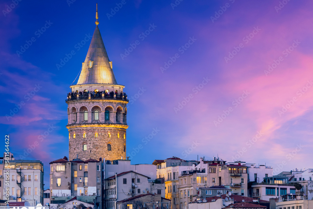 Galata Tower at twilight, Galata Tower in Istanbul beautiful landmark ...