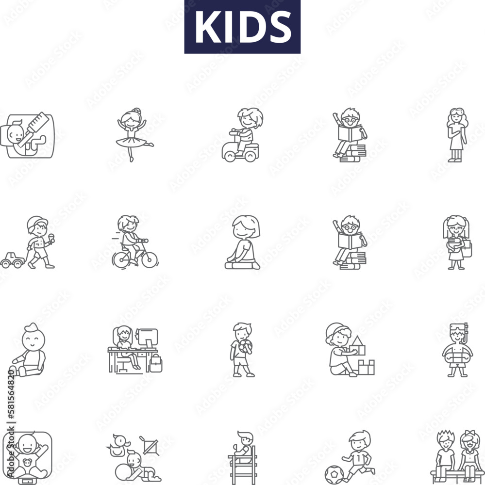 Kids line vector icons and signs. infants, toddlers, youth, preteens ...