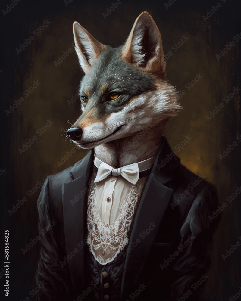 a drawing of a wolf in a tuxedo, anthropomorphic wolf, character art ...