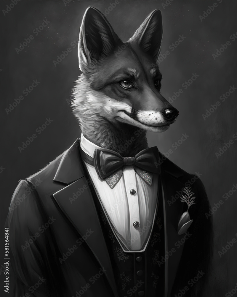a drawing of a wolf in a tuxedo, anthropomorphic wolf, character art ...