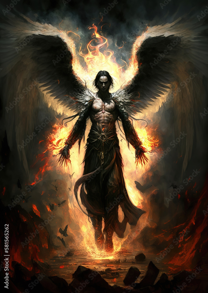 Angel with fire coming out of it, the angel of death with a halo, the ...