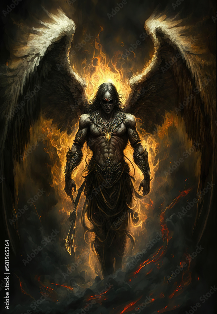 Angel with fire coming out of it, the angel of death with a halo, the ...
