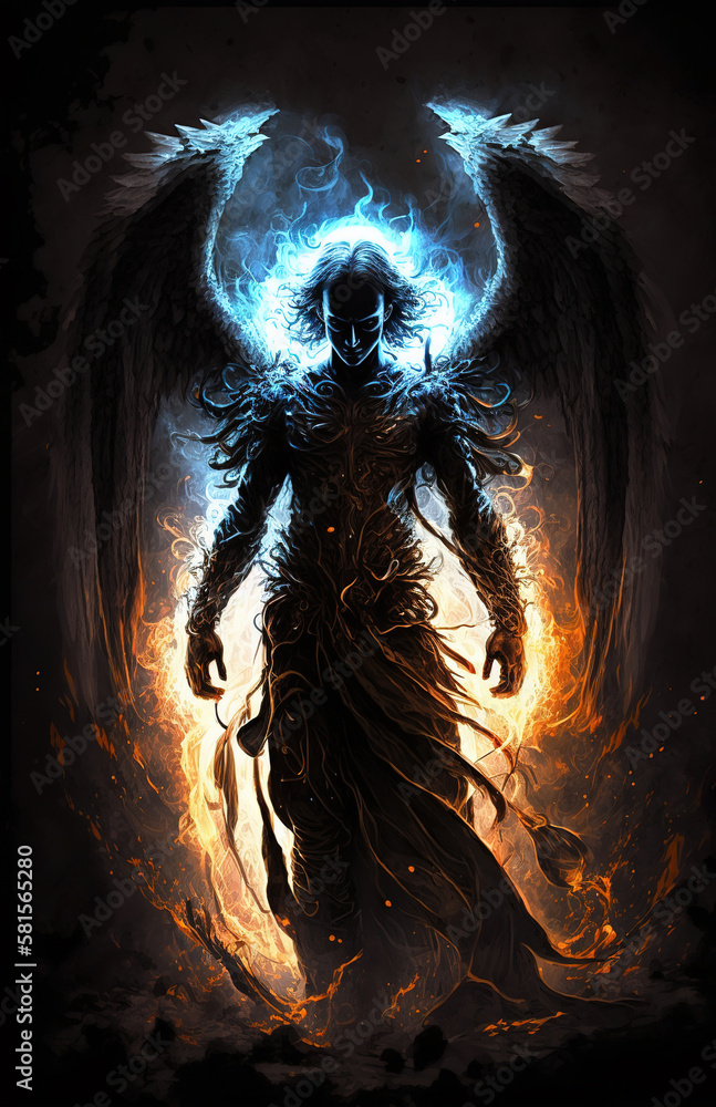 Angel with fire coming out of it, the angel of death with a halo, the ...