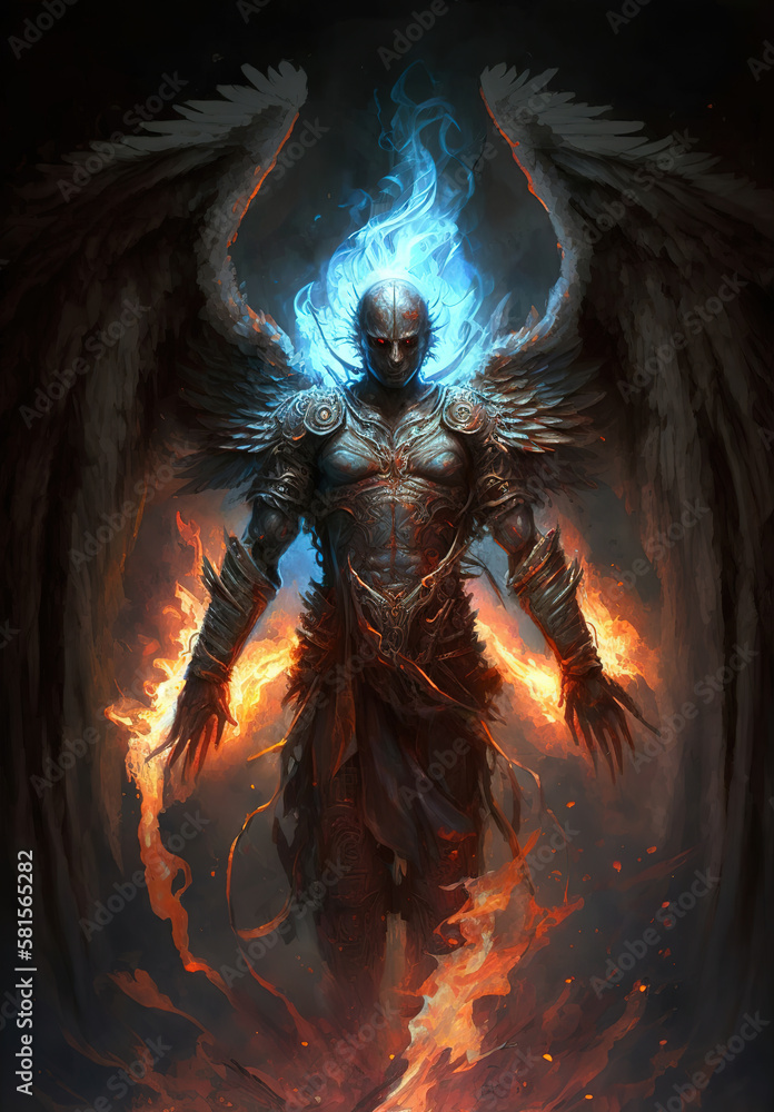 Angel with fire coming out of it, the angel of death with a halo, the ...