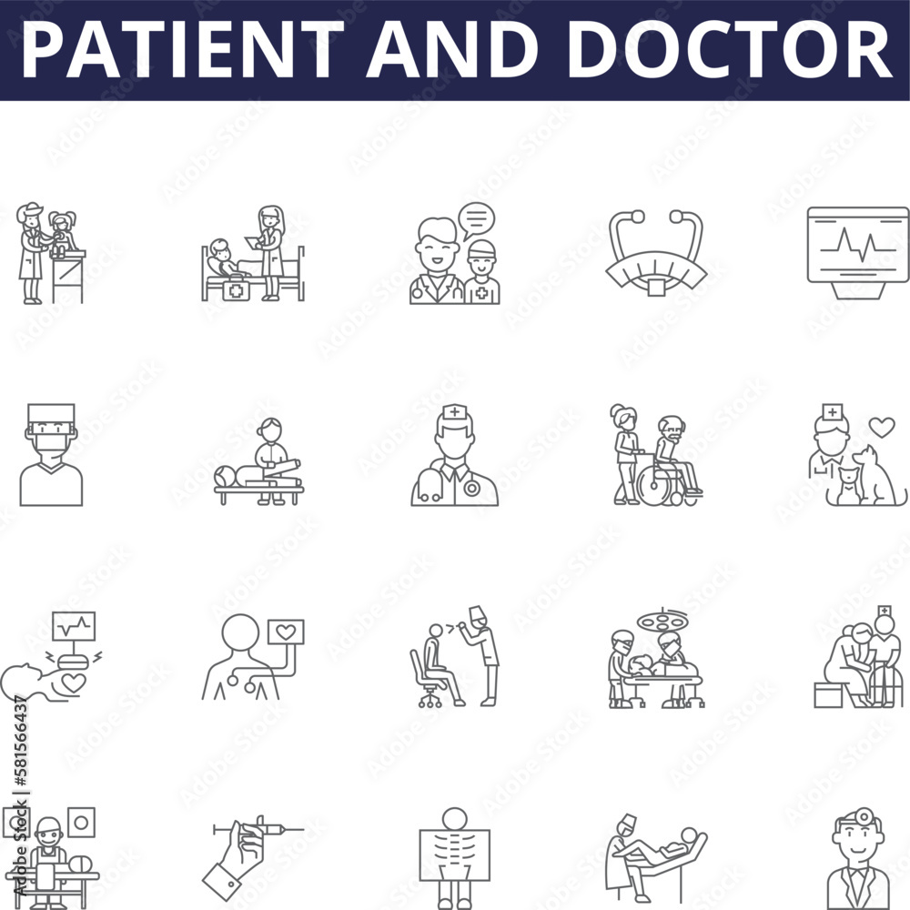 Patient and doctor line vector icons and signs. Doctor, Health, Care ...