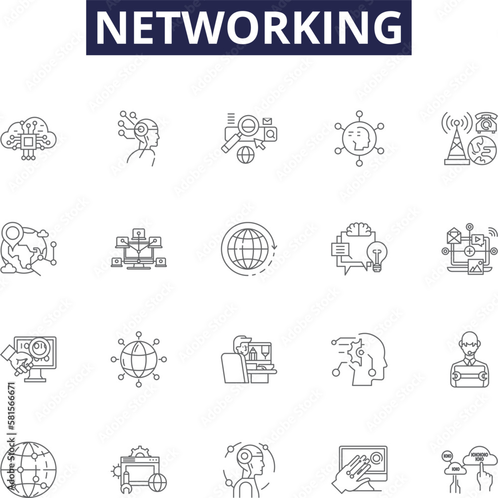 Networking line vector icons and signs. Connecting, Linking, Interlinking, Interconnecting ...