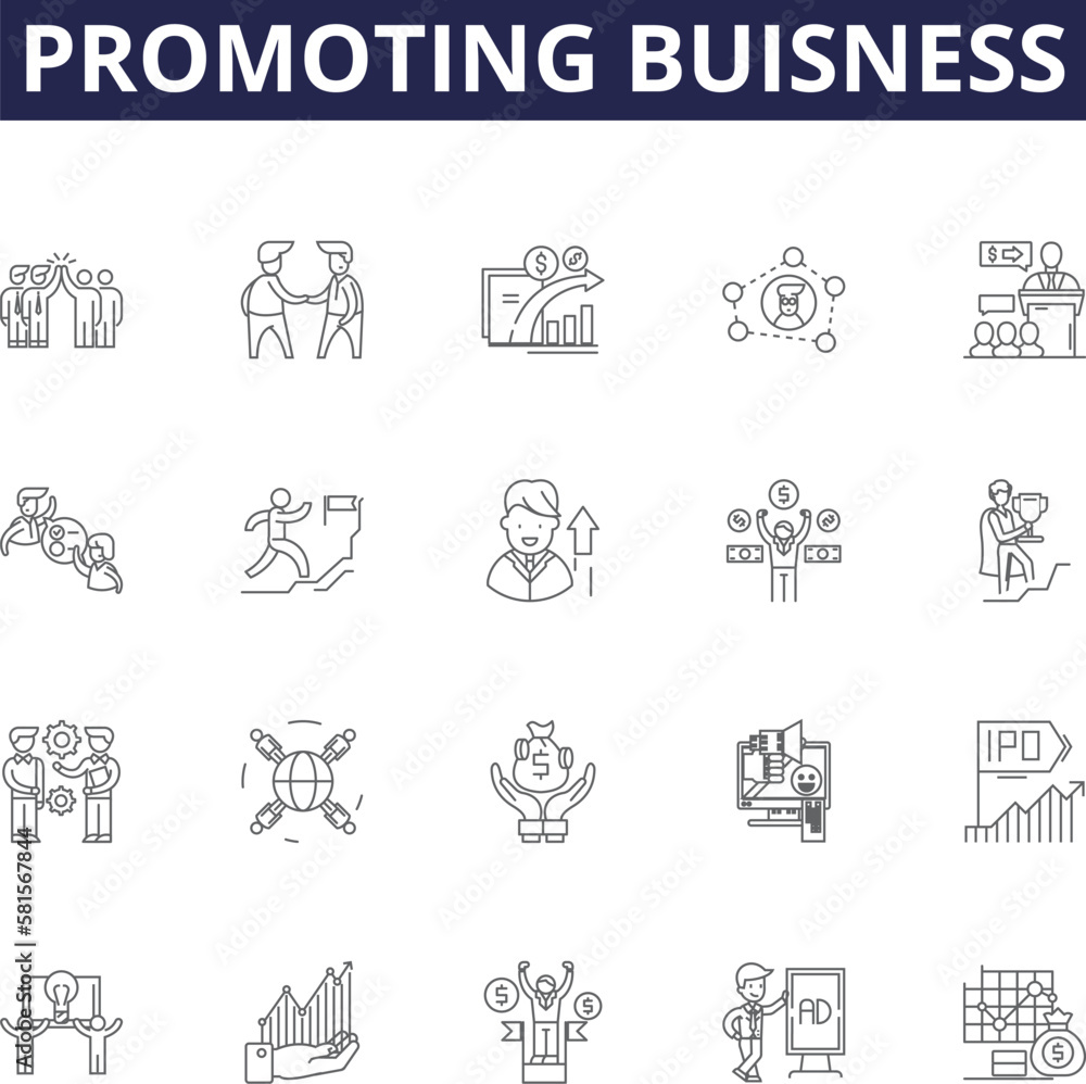 Promoting buisness line vector icons and signs. Advertising, Networking ...