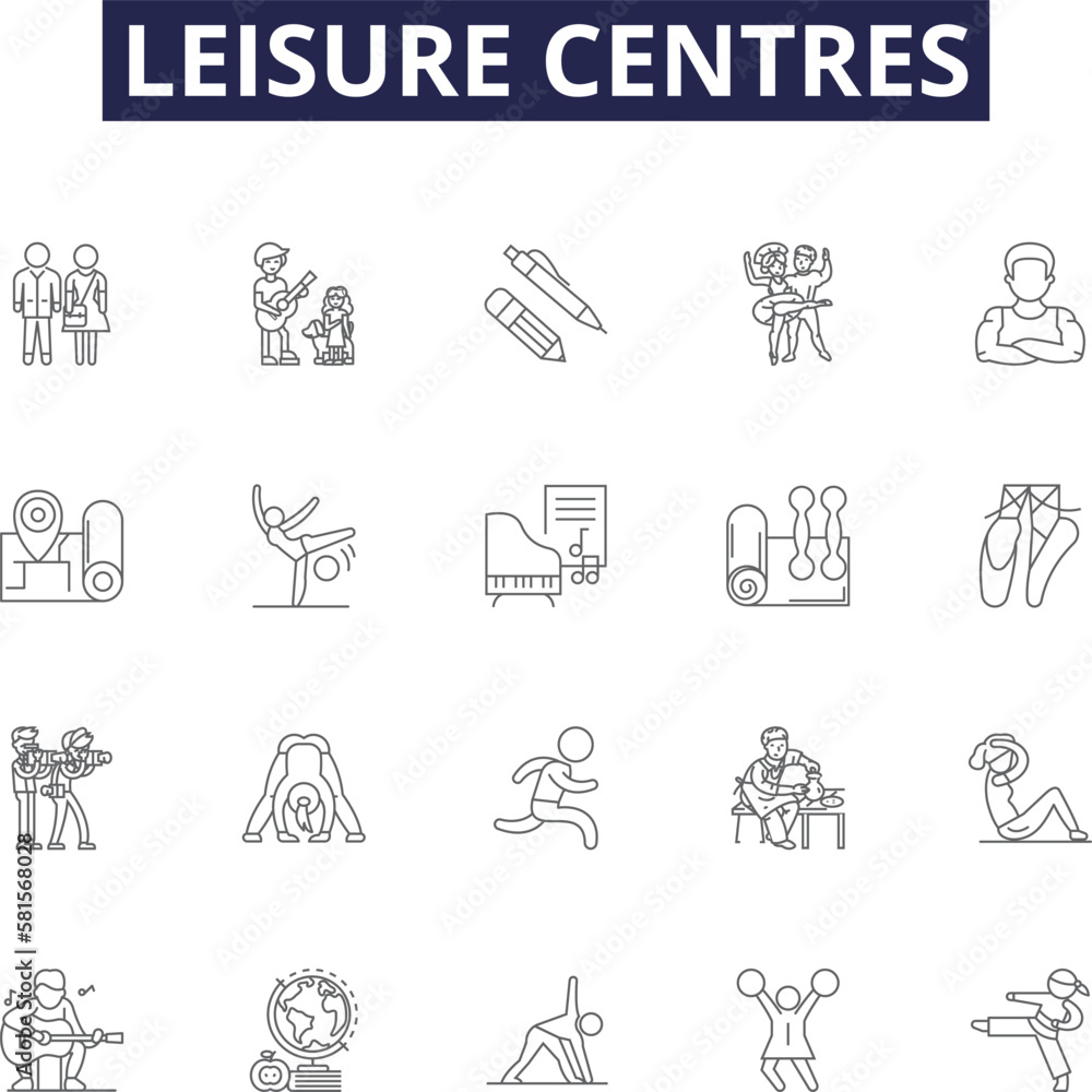 Leisure centres line vector icons and signs. centres, recreation ...