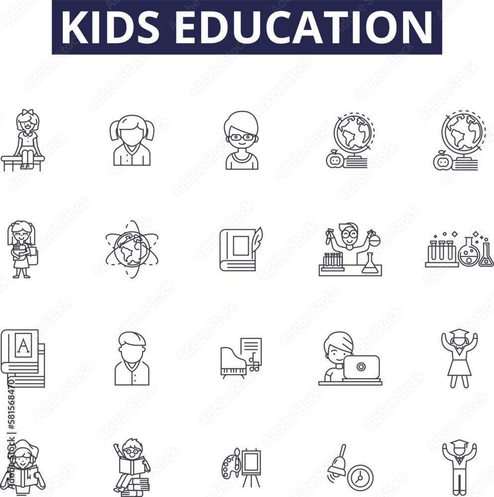 Kids education line vector icons and signs. childcare, curriculum ...