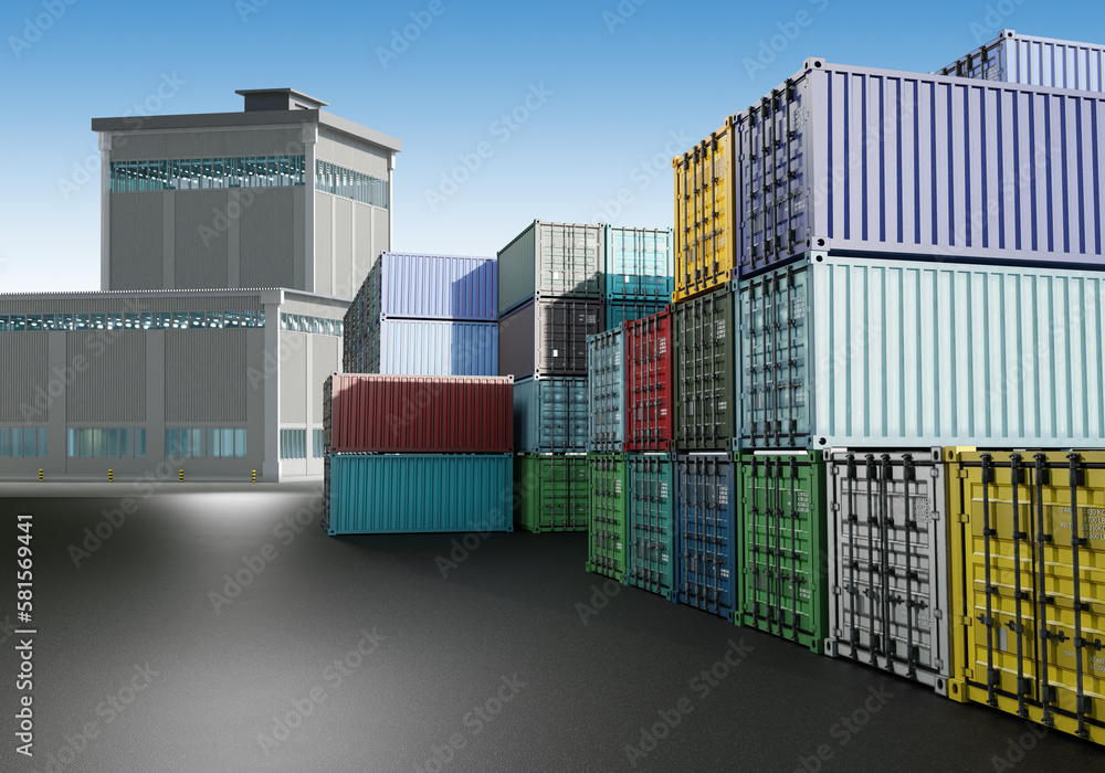 Industrial zone. Warehouse of cargo containers. Territory of factory ...
