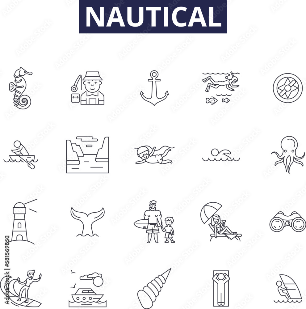 Nautical line vector icons and signs. Navigating, Boating, Marine, Sea ...