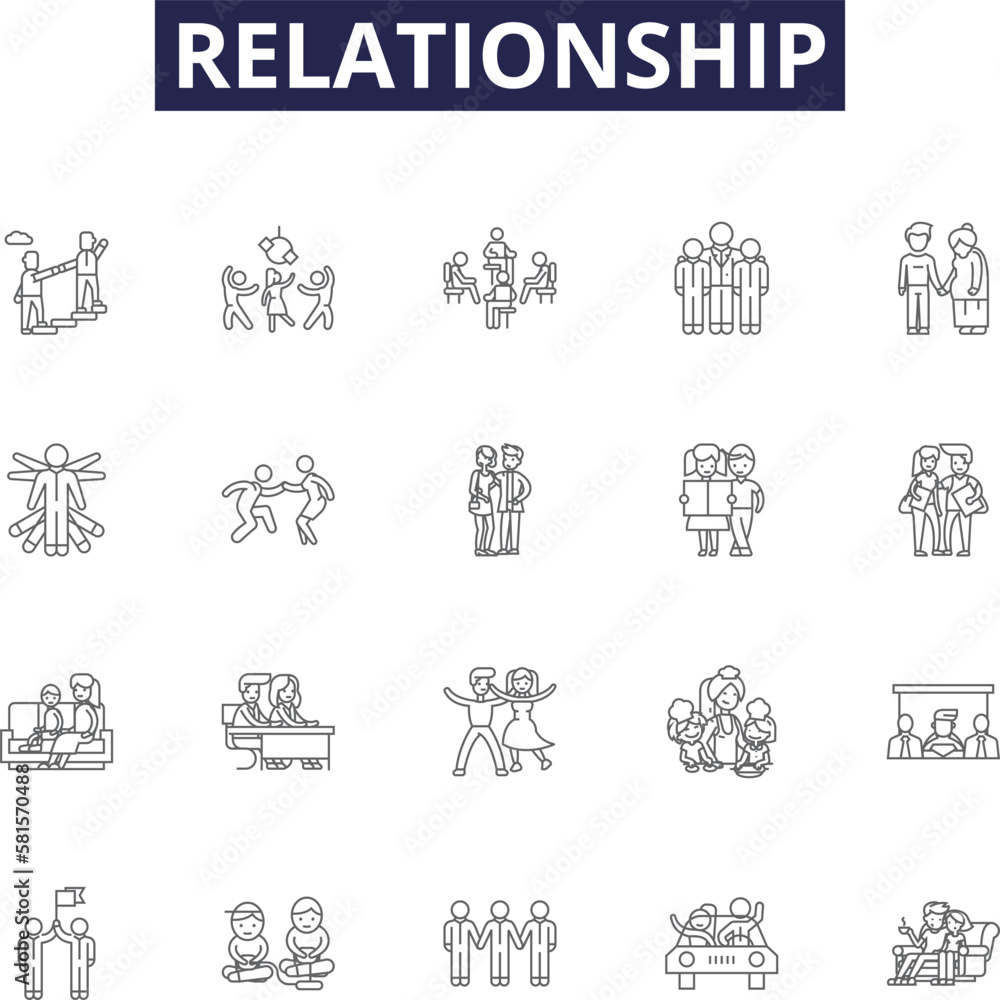 Relationship line vector icons and signs. Union, Link, Alliance, League ...
