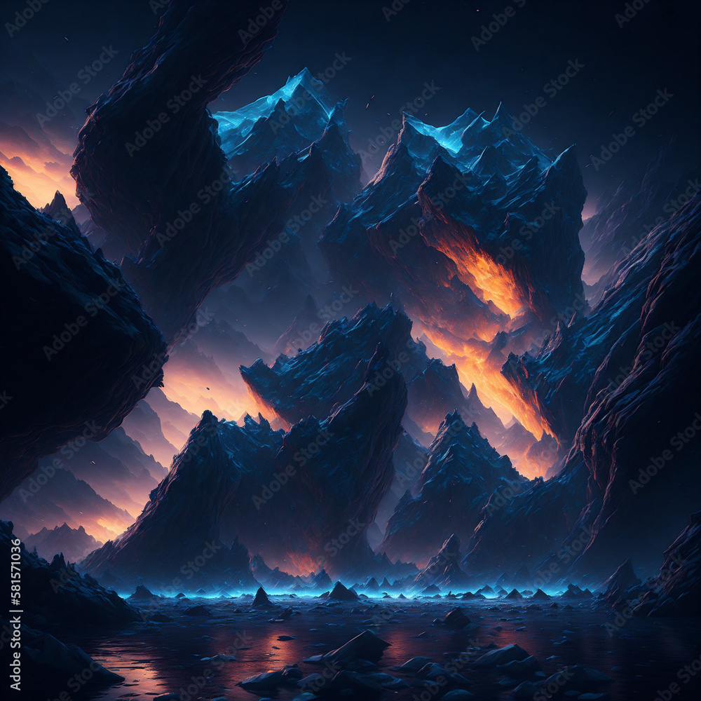 Fantasy scene, iceberg in polar regions in the frozen sea. Generative ...