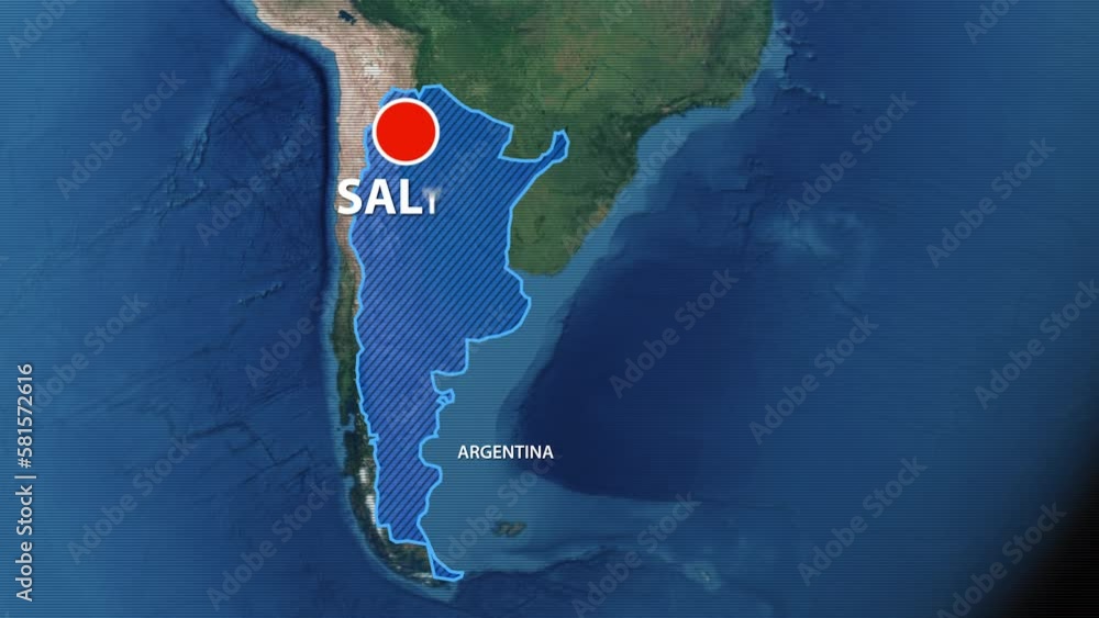 Designation of the borders of Argentina on the map and the mark of the ...