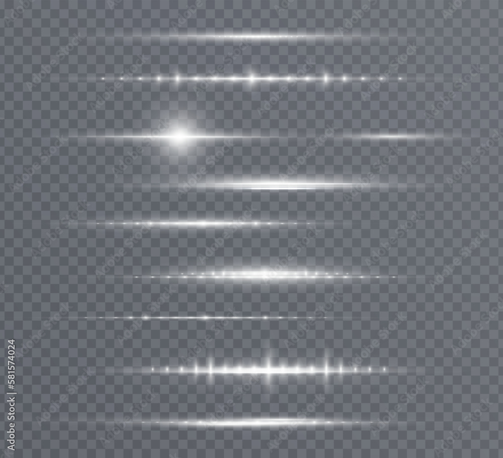 Vettoriale Stock White horizontal lens flares pack. Laser beams ...