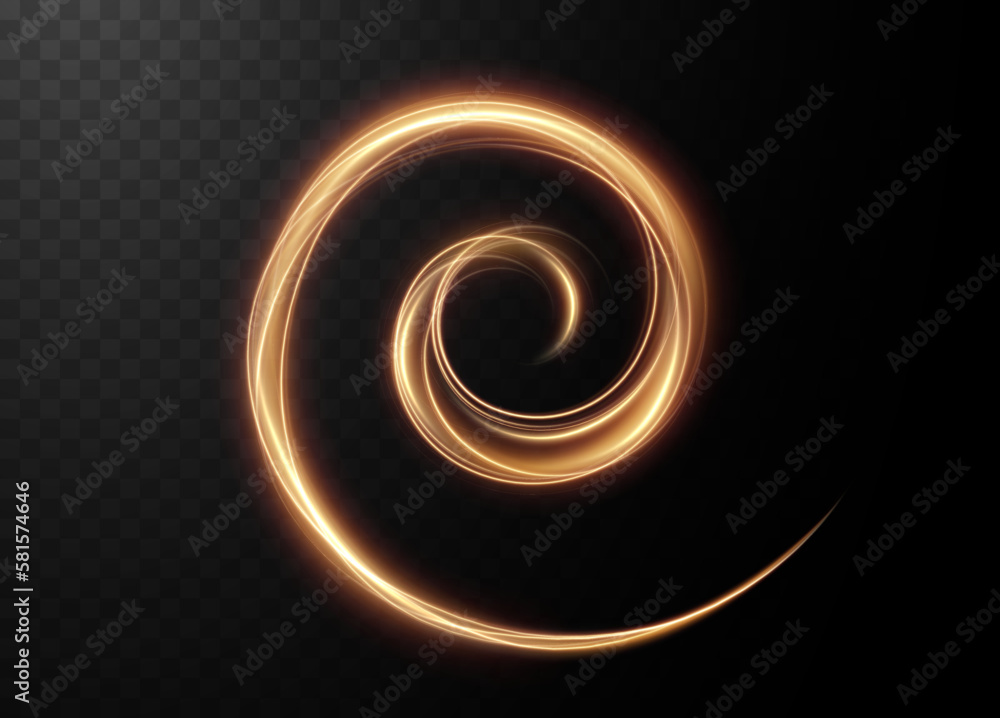 Light golden Twirl png. Curve light effect of golden line. Luminous ...