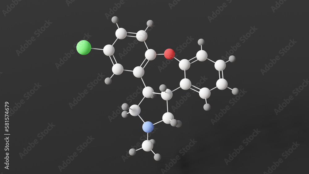 asenapine molecule, molecular structure, atypical antipsychotics, ball ...
