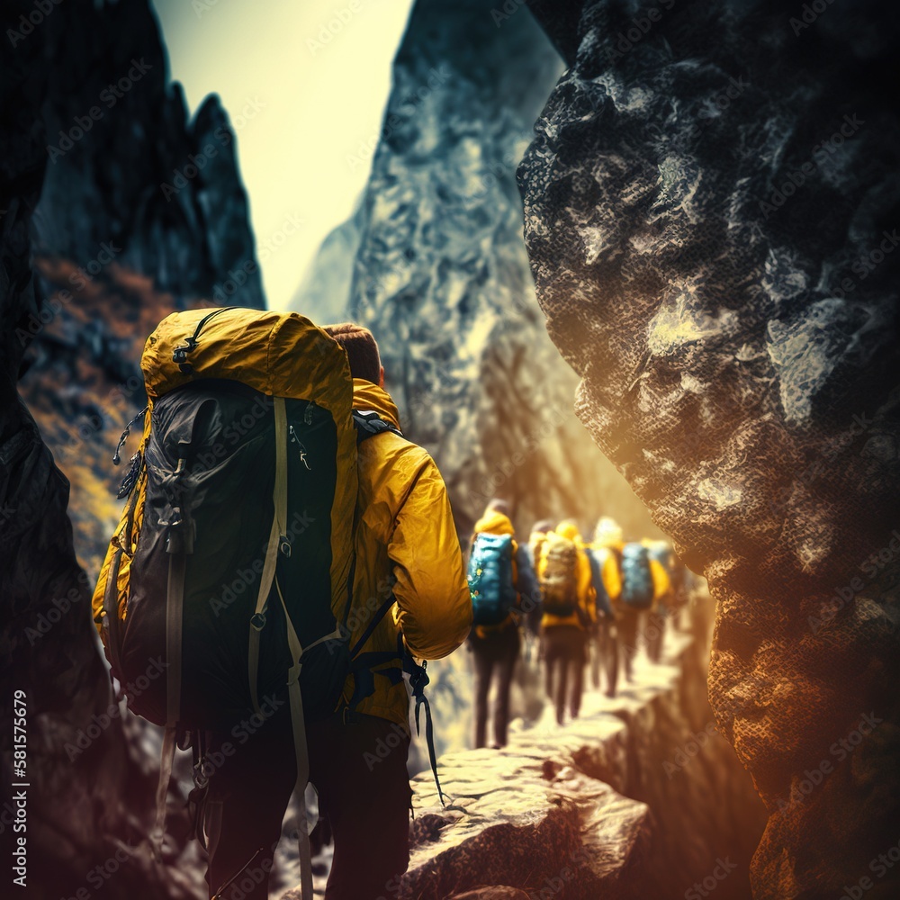 Teamwork and Adventure: Group of People Hiking Together in the ...