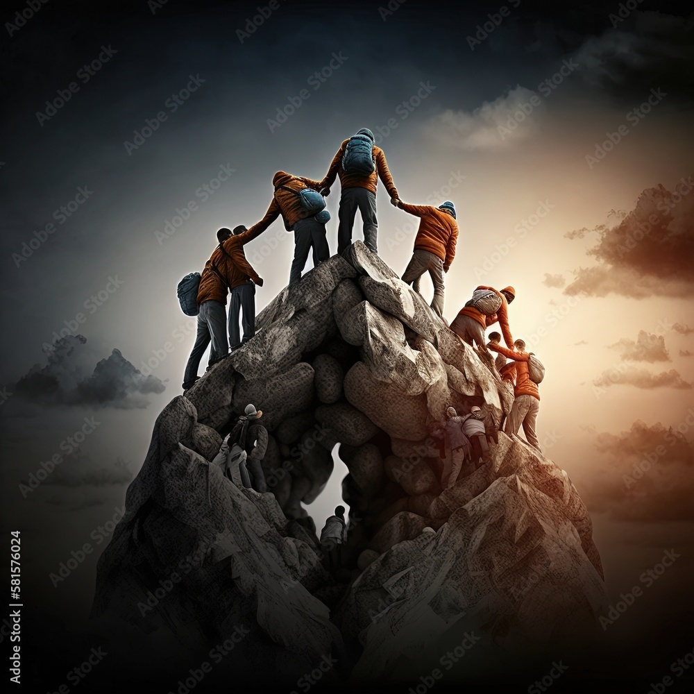 Teamwork and Adventure: Group of People Hiking Together in the ...