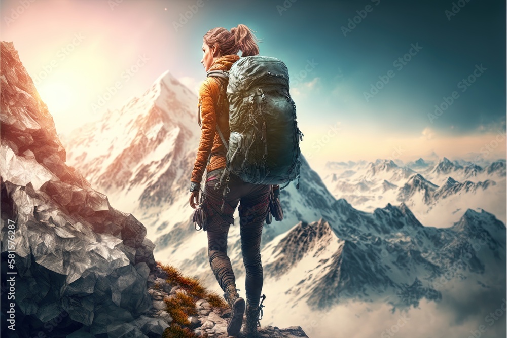 Conquering the Peaks: Inspiring Photo of a Hiker Pushing Through the ...