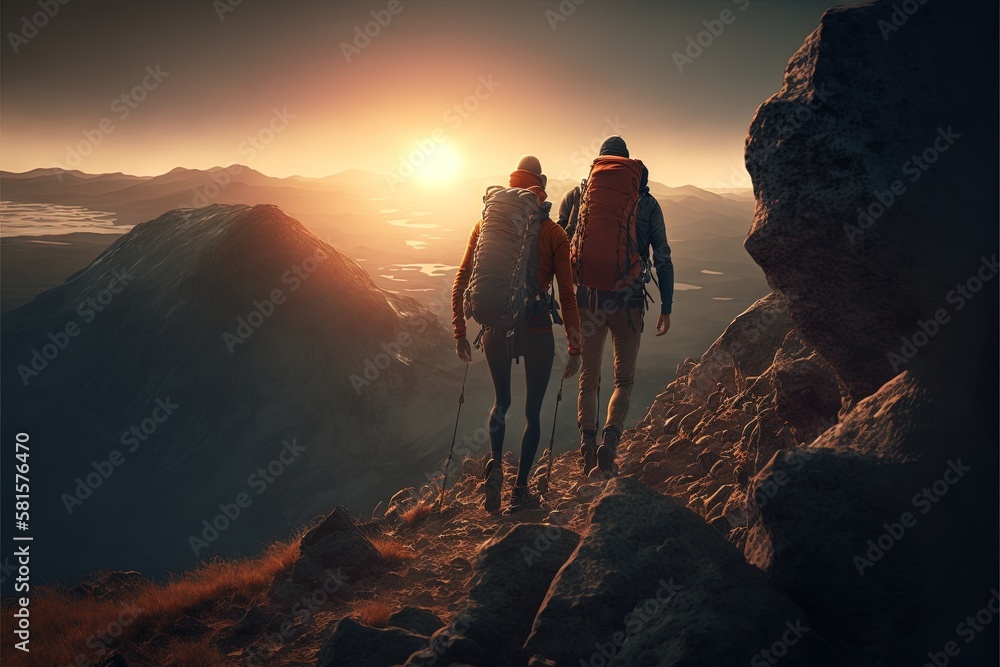 Teamwork and Adventure: Group of People Hiking Together in the ...