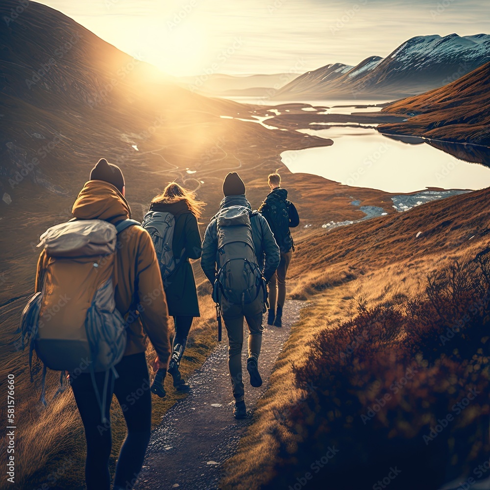 Teamwork and Adventure: Group of People Hiking Together in the ...