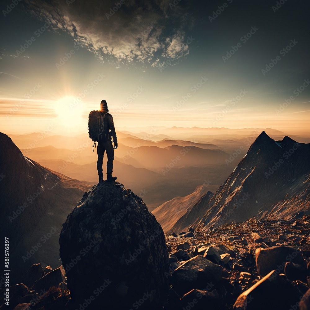 Conquering the Peaks: Inspiring Photo of a Hiker Pushing Through the ...
