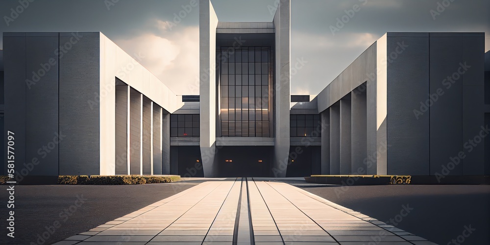 Modern Architecture Exterior Of Public Hall Entrance In Urban Building ...