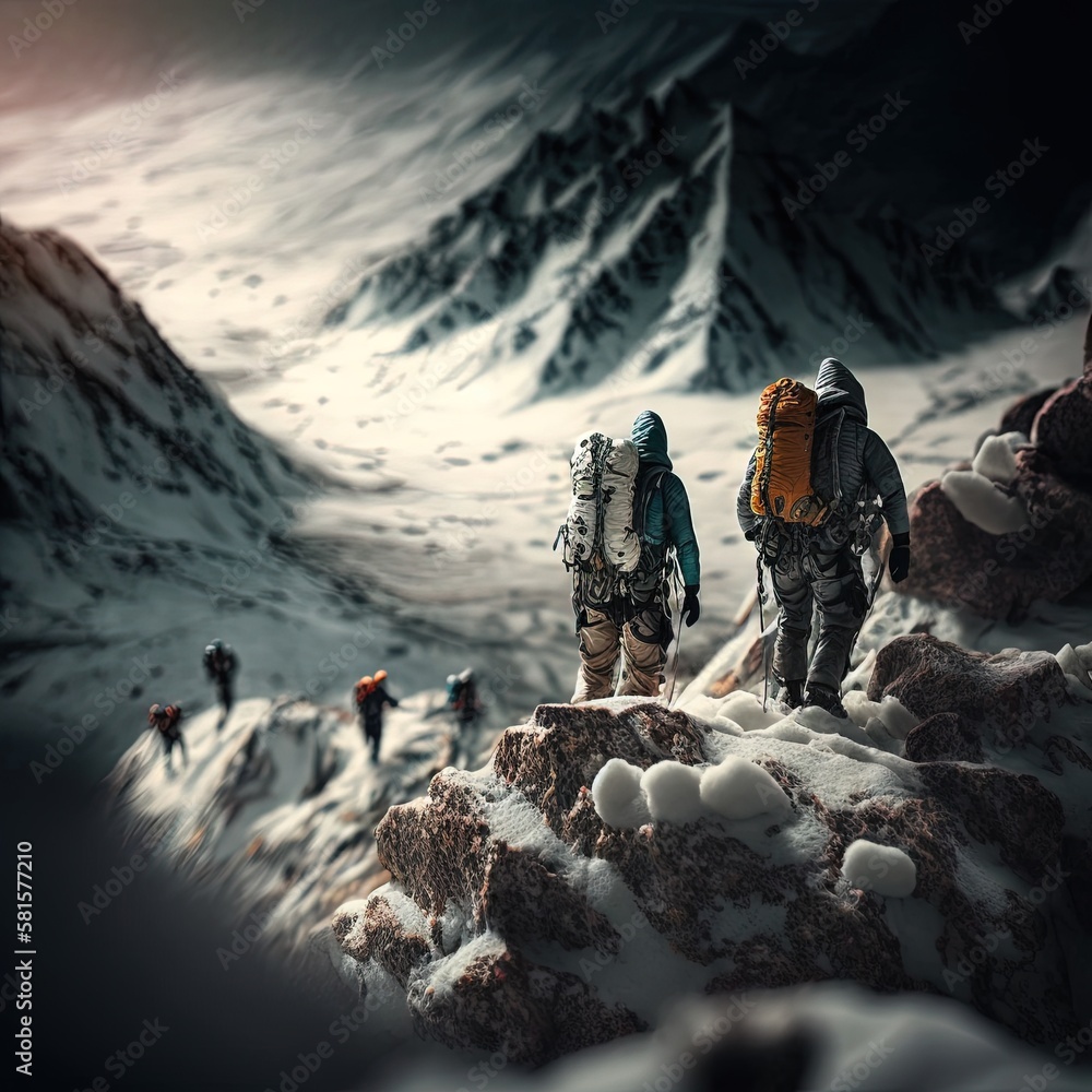 Teamwork and Adventure: Group of People Hiking Together in the ...
