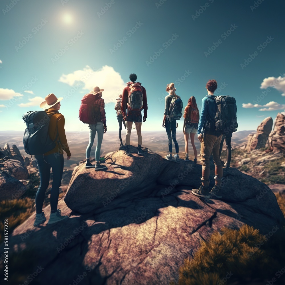 Teamwork and Adventure: Group of People Hiking Together in the ...