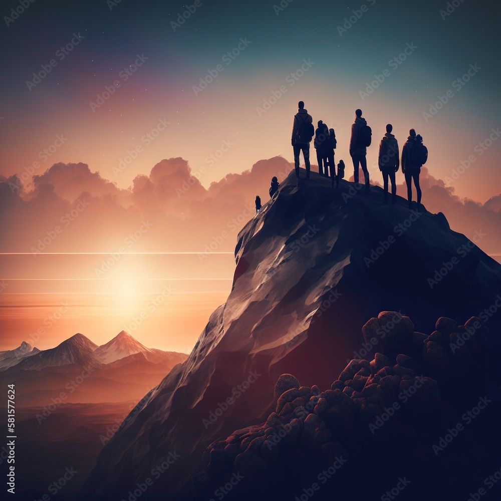 Teamwork and Adventure: Group of People Hiking Together in the ...