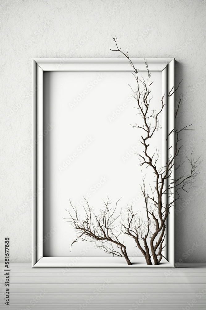 Dry branches of tree roots frame an empty frame. AI generated ...