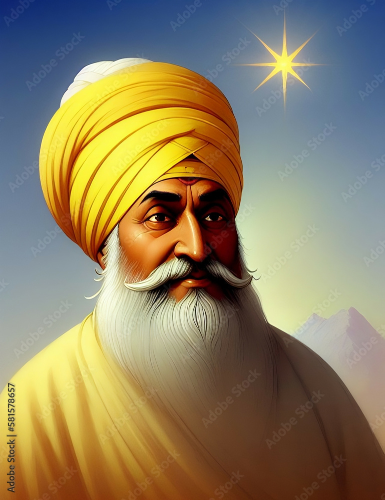 generative portrait of Guru Nanak isolated on sky background new ...