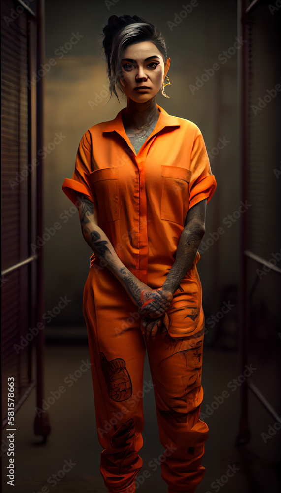 latin female prisoner orange robes, inmates, colored, gender portrait ...