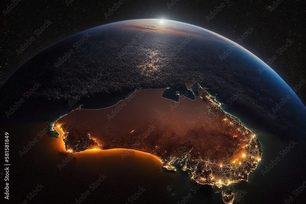 Viewing Australia from space at night. Generative AI. Stock ...