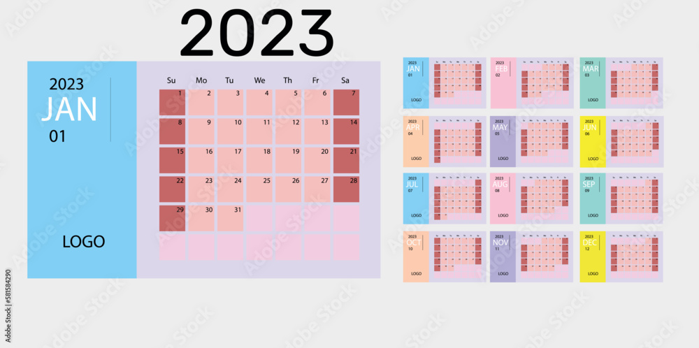 planner 2023 Calendar template design for 2023. The week starts on ...