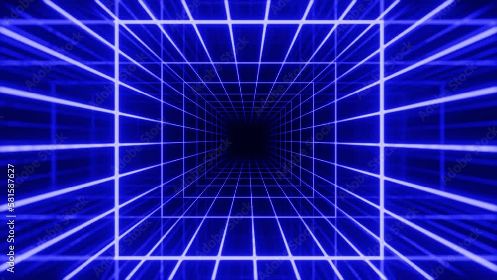 Vidéo Stock Vj loop. Fly through mirror tunnel with neon pattern, glow lines form sci fi pattern ...
