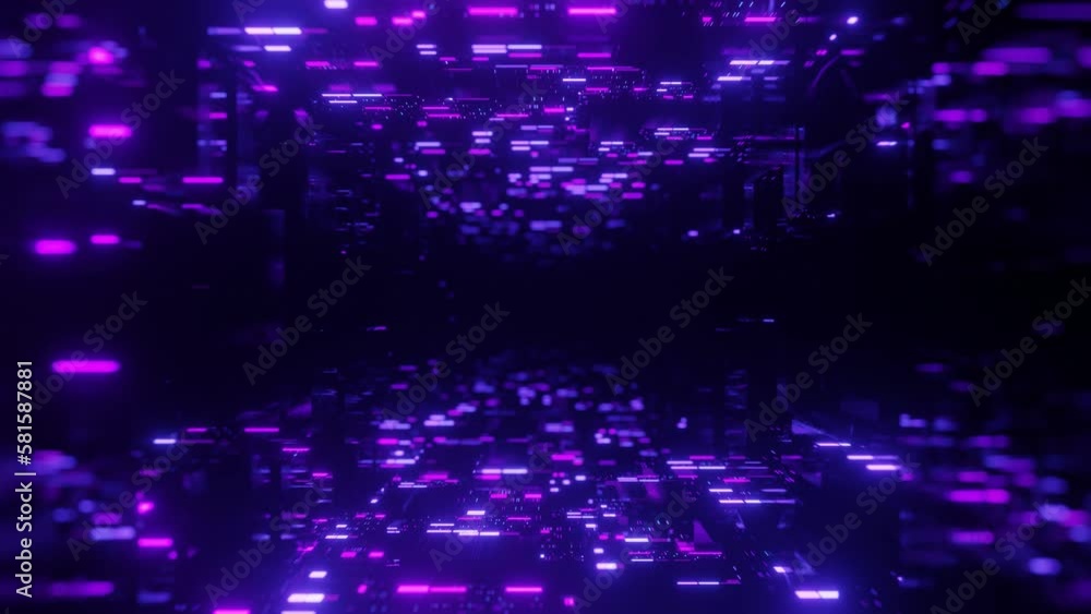 Purple simple pattern. Fly through mirror tunnel with neon pattern ...